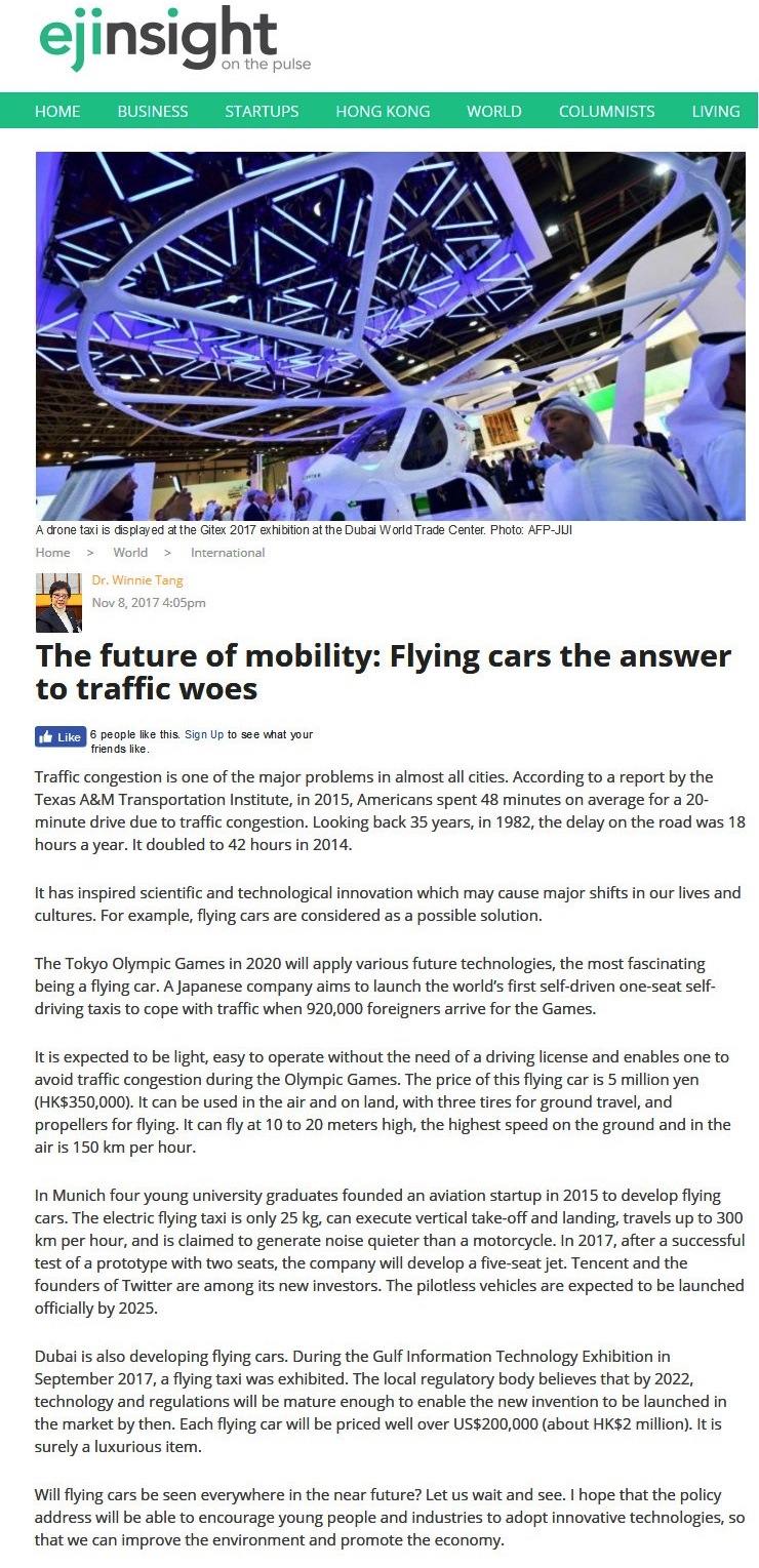 Dr Winnie Tang (鄧淑明博士), JP - The future of mobility: Flying cars the answer to traffic woes - EJ ...